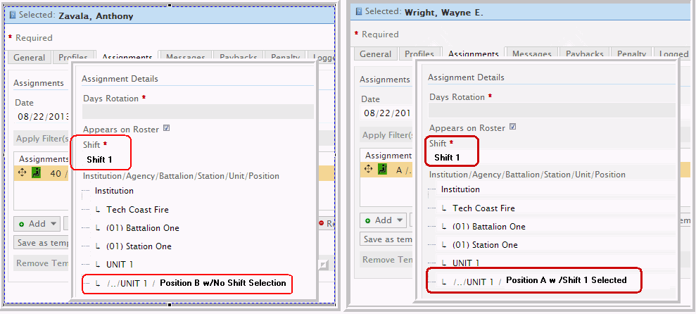 Position and Shift Assignment Configuration